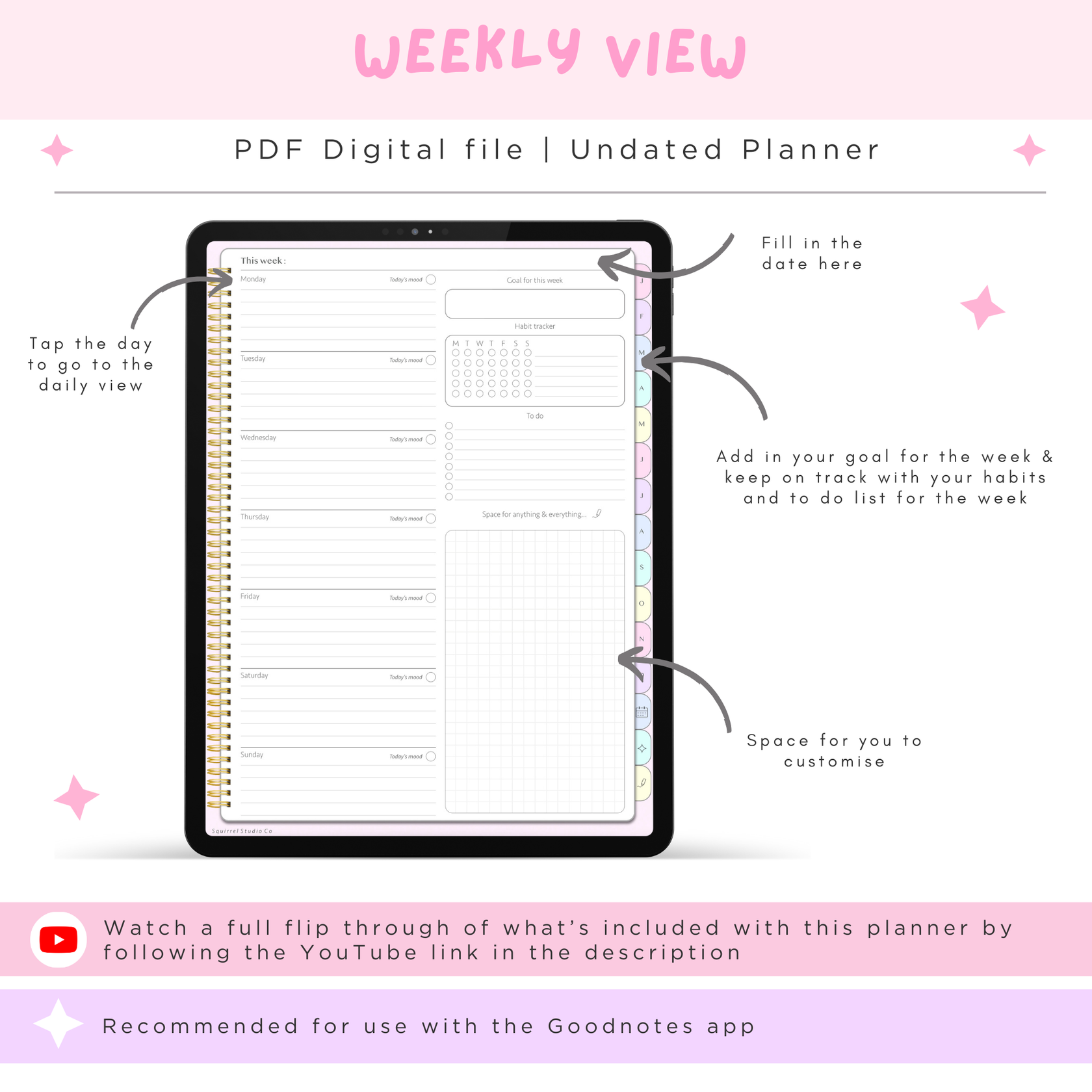 Undated Student Planner + Digital Stickers included – Squirrel Studio Co