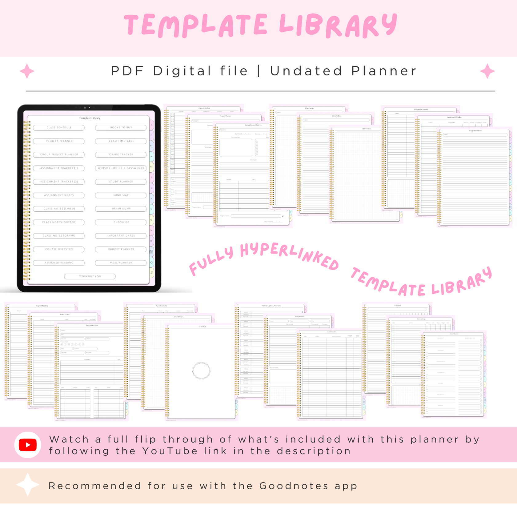 Undated Student Planner + Digital Stickers included – Squirrel Studio Co